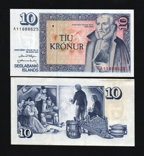 Iceland 10 KRONUR P-48 1961 Icelandic UNC World Currency MONEY BILL ...