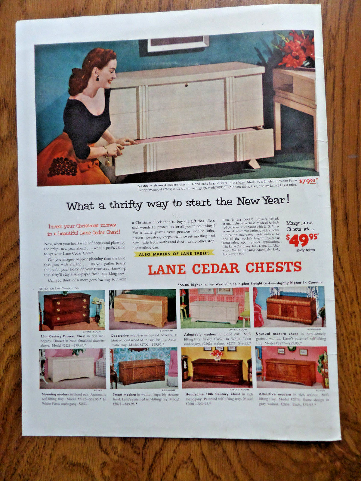 1953 Lane Cedar Hope Chests Ad Thrifty Way to Start the New Year | eBay