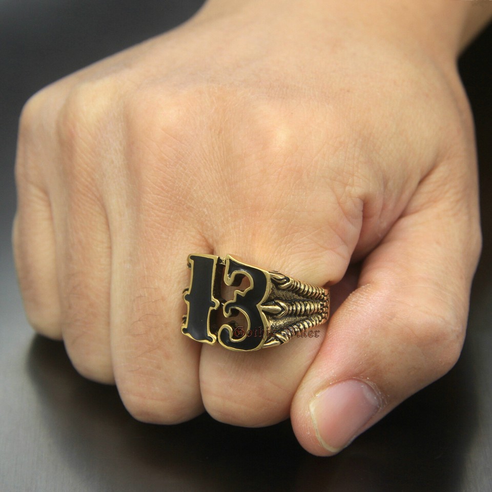 Men's Lucky Number Dragon Claw Numeral 13 Black Enamel 316L Stainless ...