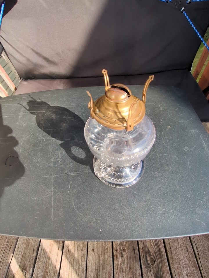 Antique Victorian EAPG clear glass kerosene oil finger lamp W/ Queen ...
