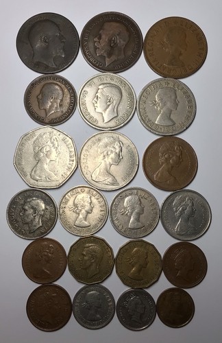 Old United Kingdom Coin Lot 1903-2001 21 Different Excellent British ...