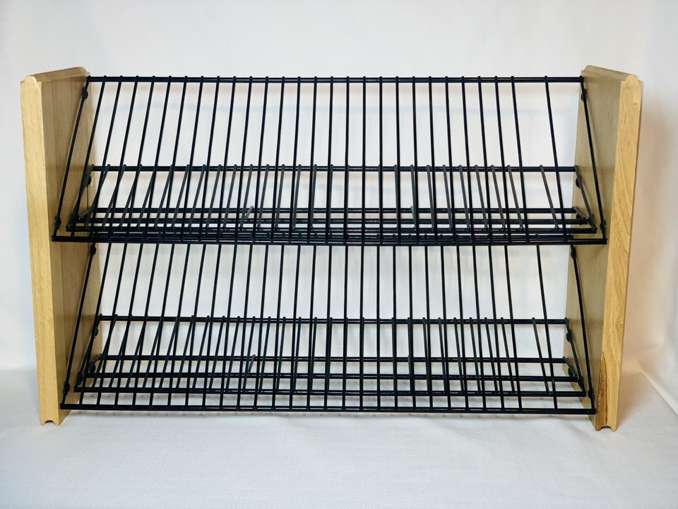 VTG Wood & Black Wire CD Tower Rack Vertical/Horizontal CD Tower Holds ...