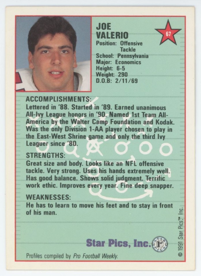 1991 STAR PICS JOE VALERIO PENNSYLVANIA QUAKERS #67 | eBay