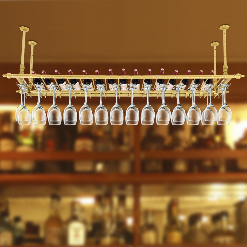 Iron 60*11.81in Hanging Bar Glass Rack& Hanging Wine Bottle Holder ...