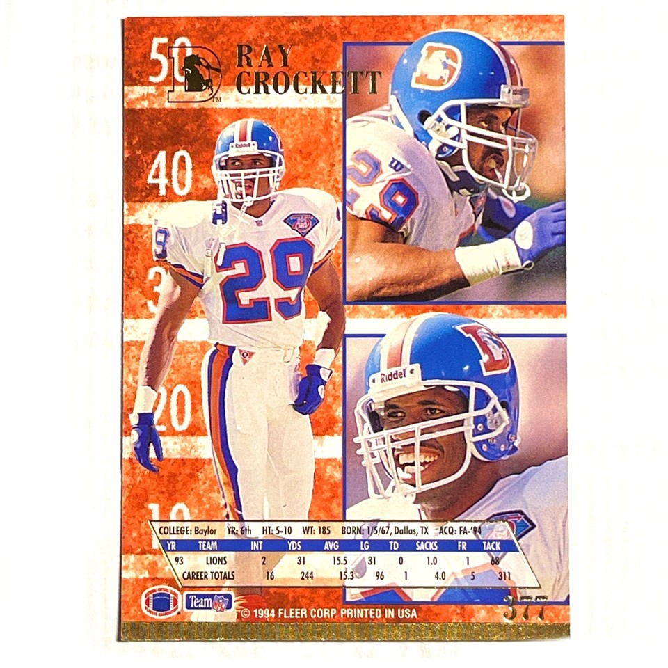 Ray Crockett 1994 Fleer Ultra NFL Card #377 Denver Broncos Football | eBay