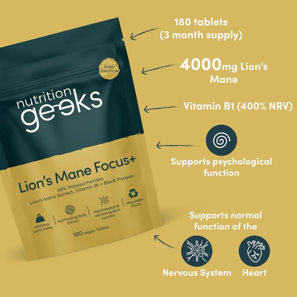 Lions Mane Supplement 4000mg with Vitamin B1 & Black Pepper, 180 Vegan ...