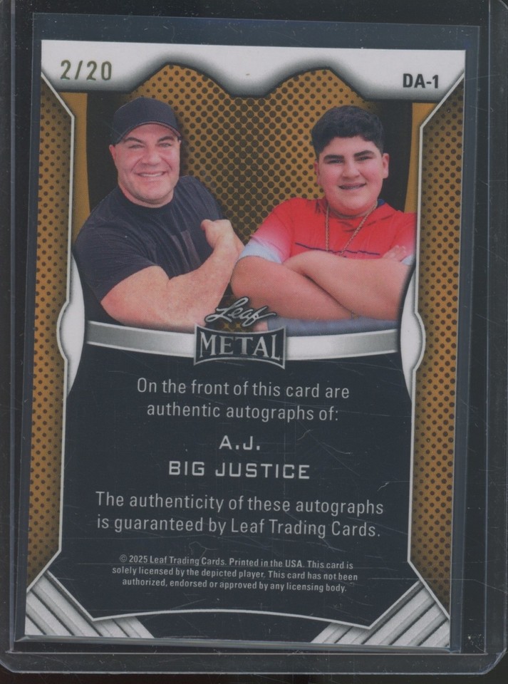 2025 Leaf Metal Prismatic Platinum A.J. Big Justice 2/20 Auto Autograph ...