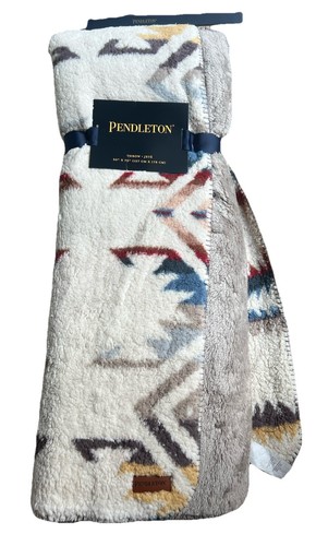 Pendleton Sherpa Throw Fleece Blanket Southwest Aztec Cream red Blue ...