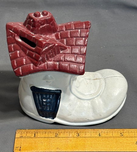 Cast Iron OLD WOMAN WHO LIVES IN A SHOE Boot House coin PIGGY BANK ...