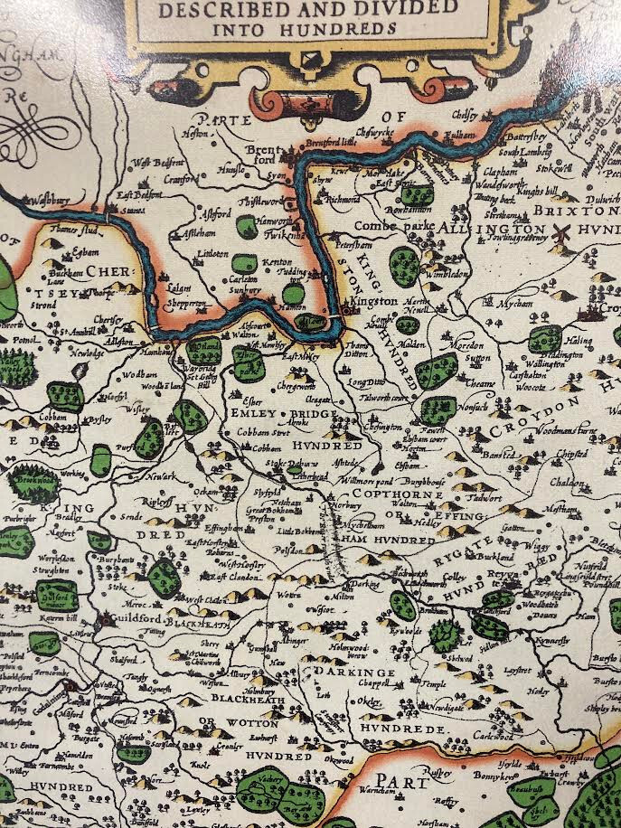 SURREY DESCRIBED AND DIVIDED INTO HUNDREDS JOHN SPEED MAP HAND COLOURED ...