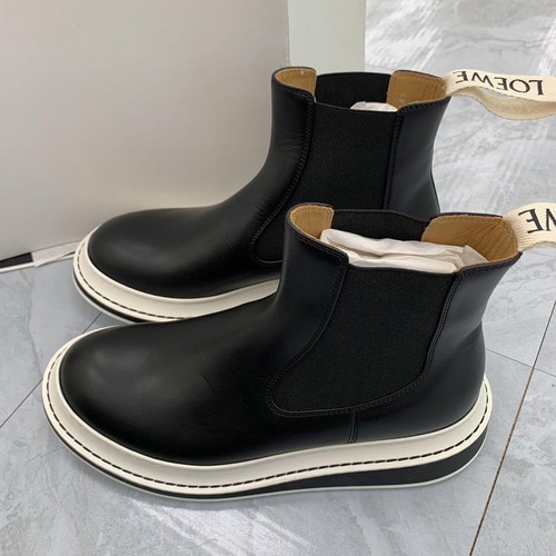 7.0US Loewe Women Shoes Leather Side Gore Boots Pull Tab Logo Black ...