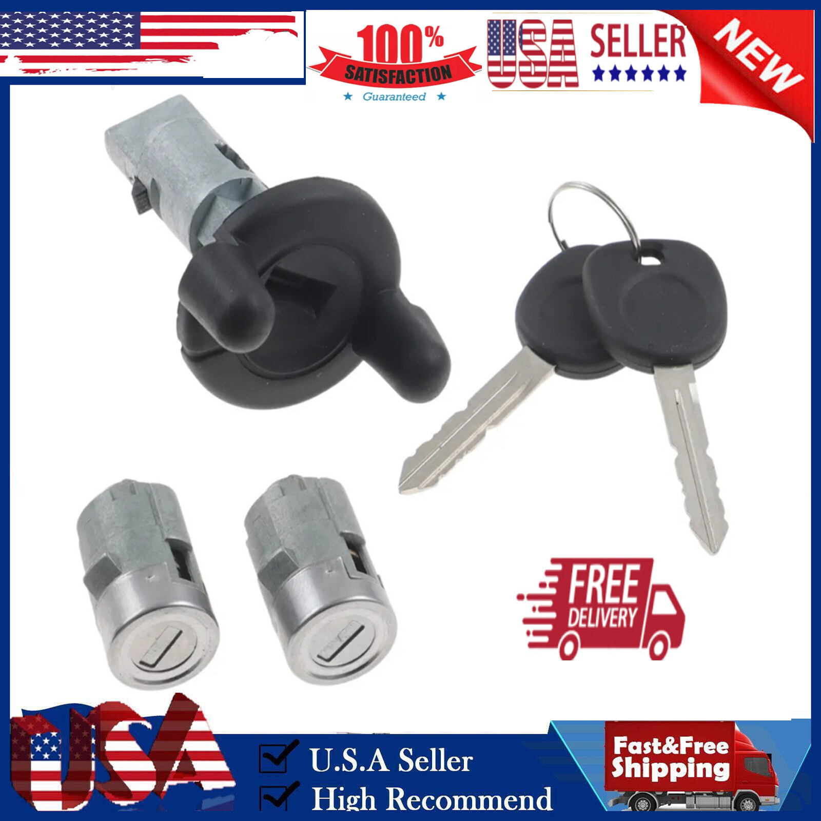 Ignition Key Switch Cylinder Kit with 2 Keys and Door Locks For 01-07 ...