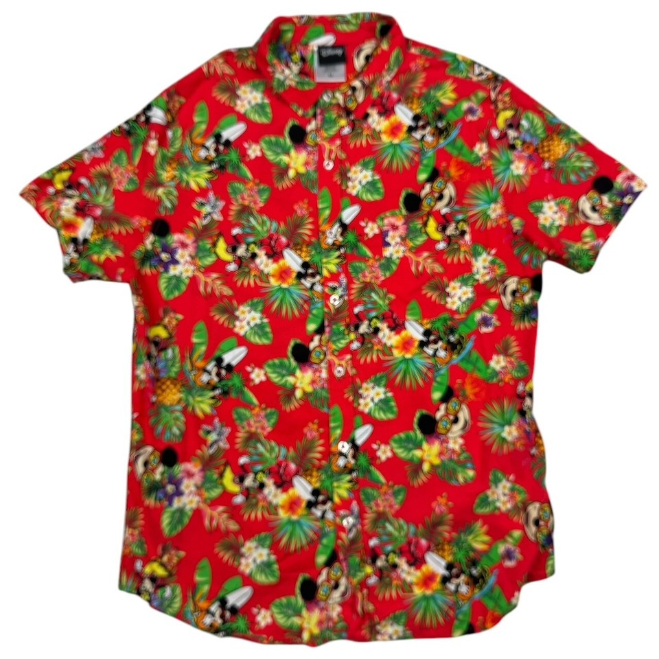 Disney Men's Mickey Minnie Mouse Hawaiian Button Shirt Red • XL | eBay