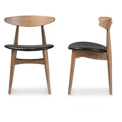 Set of 2 Edna Mid-Century Modern French Black Faux Leather & Oak Light ...