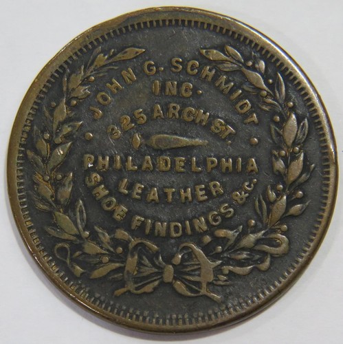 JOHN G SCHMIDT LEATHER SHOE FINDINGS PA 1906 GOOD LUCK ADVERTISING TOKEN 🌈⭐️🌈 | eBay