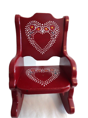 Vintage Handmade Wooden Doll Sized Rocking Chair Red Hand Painted 13 ...