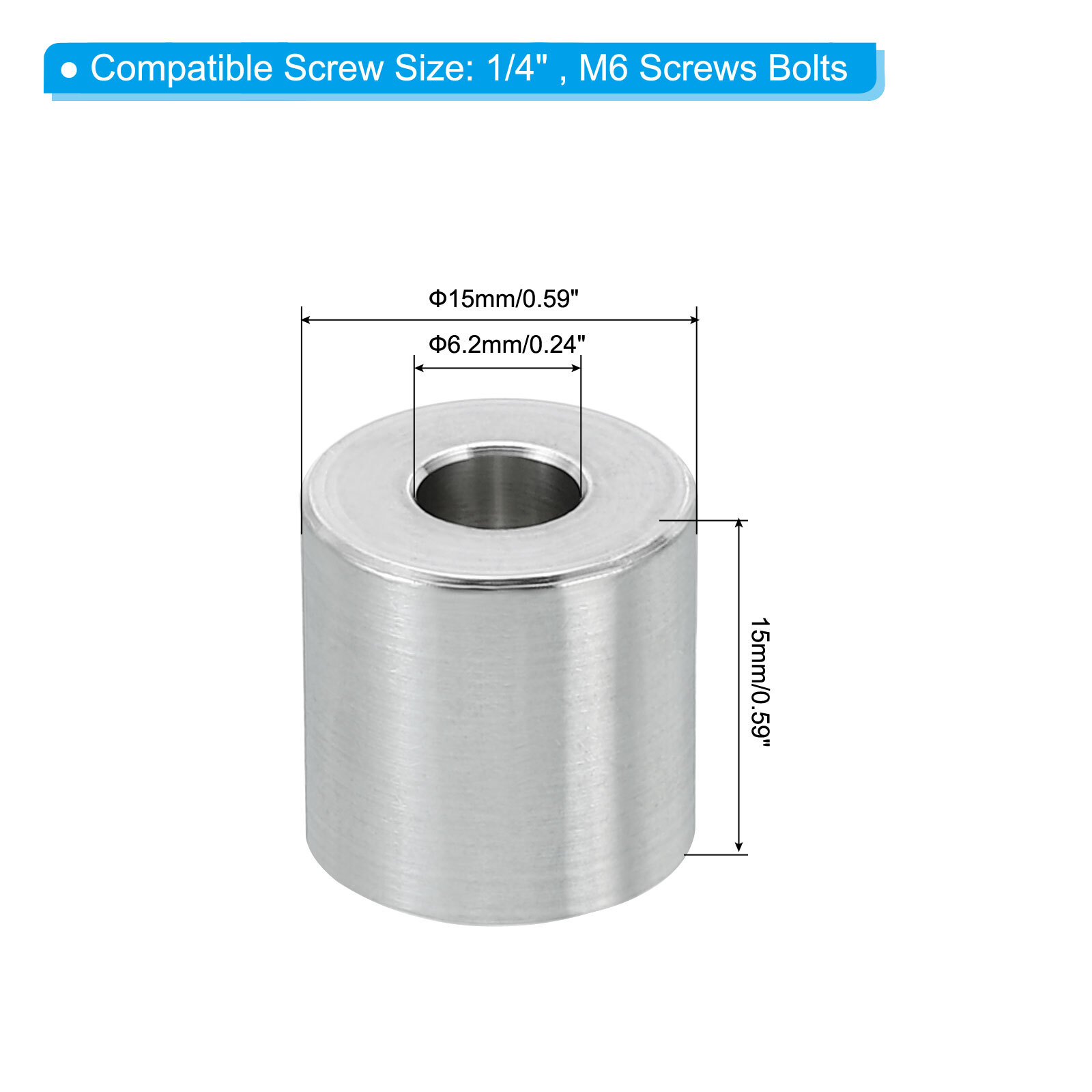 M6 Aluminum Spacers, 5Pcs Metal Spacer Aluminum 6.2mm ID x 15mm OD x ...