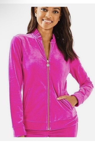 Lilly Pulitzer Jayla Velour Ruffle Full Zip Jacket Berry Soirée Women’s ...