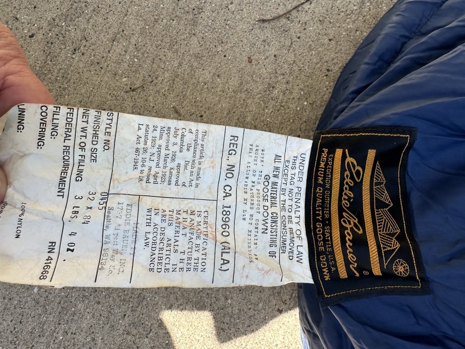 Vintage Eddie Bauer 70s Goose Down Blue And Gold Sleeping Bag WITH ...