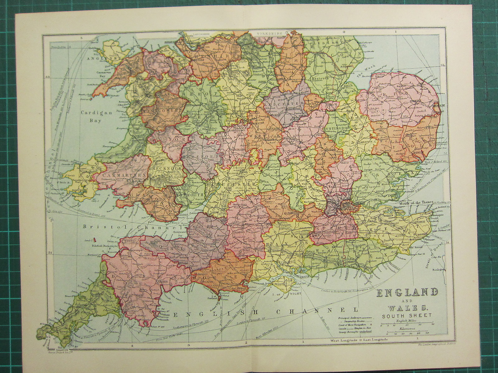 1904 ANTIQUE MAP ~ ENGLAND & WALES SOUTH SHEET ~ LONDON SUSSEX CORNWALL ...