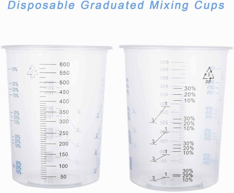 Automotive Paint Mixing Cups - 100 Pack 20oz Plastic Measuring Mixing ...
