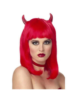 Adult Bright Red Devil Wig With Horns | eBay