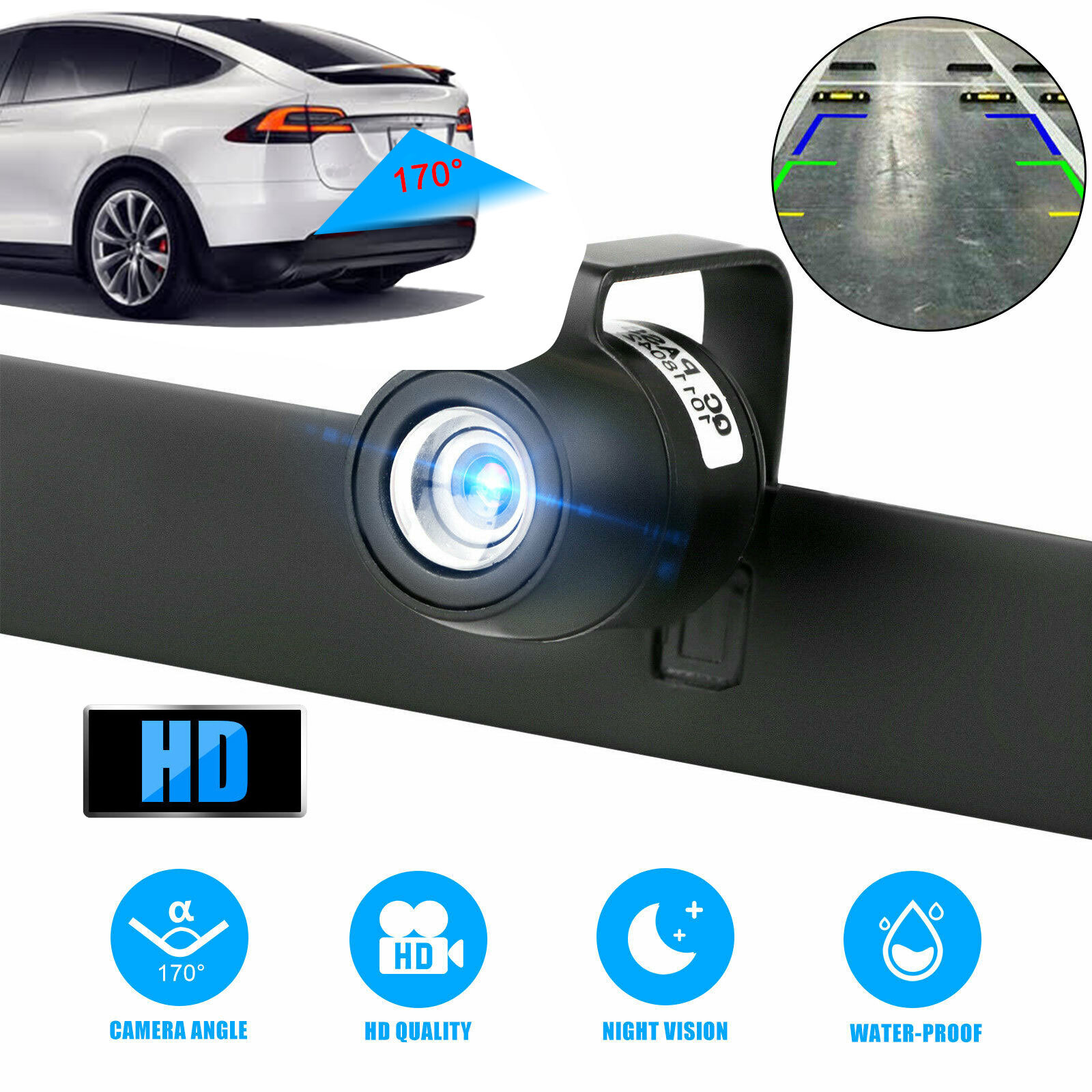 170° Rear View Reverse License Plate Parking Rearview Backup Camera For ...