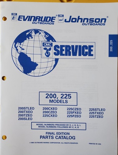 1995 OMC Evinrude Johnson Outboard 200 225 MODELS Parts Catalog No ...