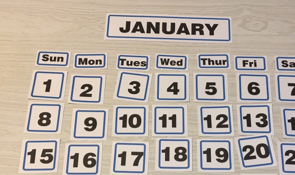 Blue Border January - 31 Laminated Calendar Squares + Blank Cards | eBay