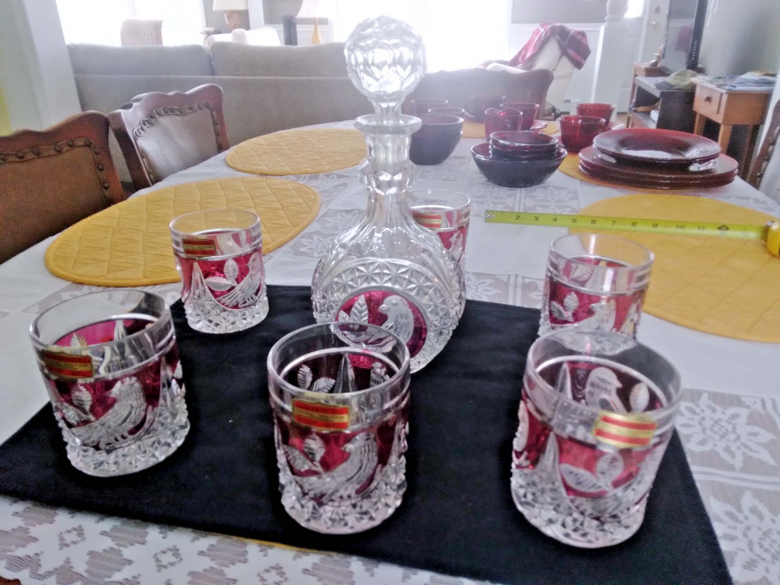 Very Nice Vtg Bleikristall Cut to Clear Cranberry Peace Dove Rocks Set ...