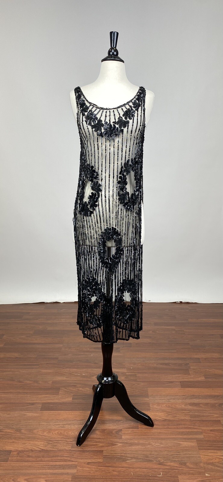 Antique 1920s Black Net Sequined Tabard Dress Authent… - Gem