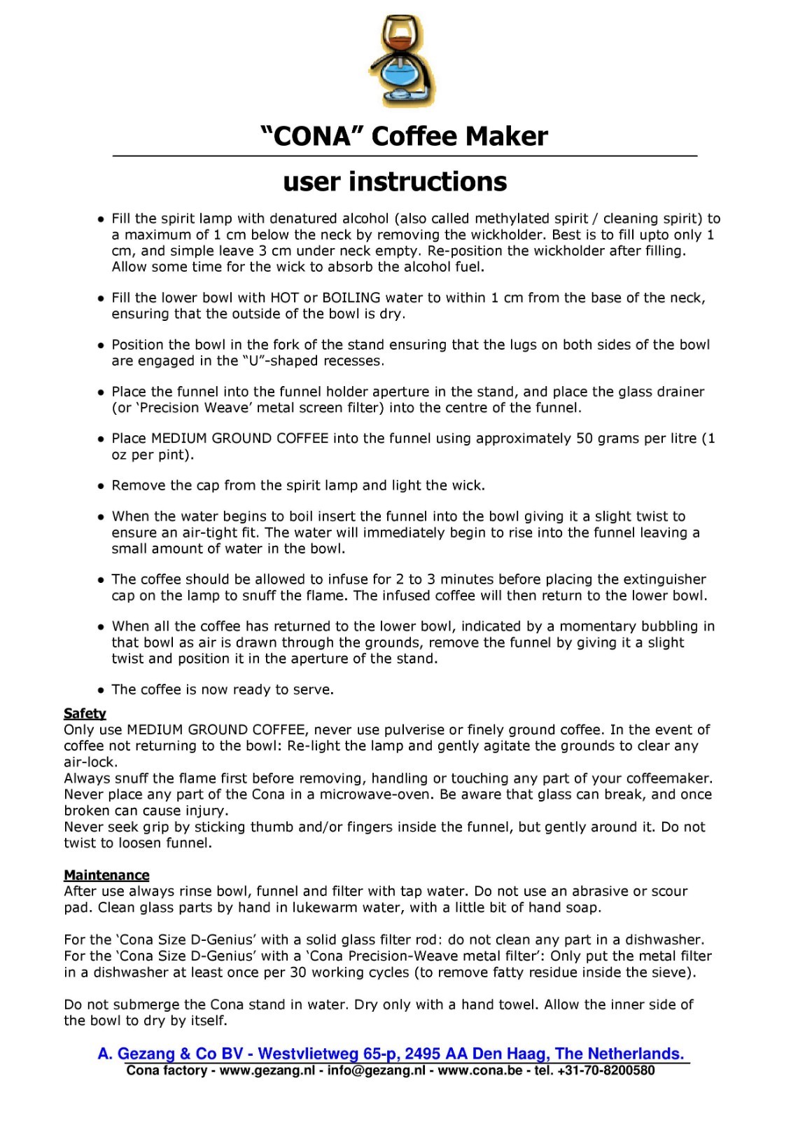 Cona Coffee Maker D-Genius All-Glass 1.13 L - NEW 2024 Quality made in ...