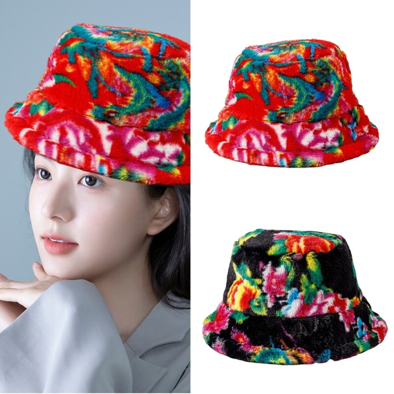 Floral Chinese Flower Bucket Hat Festive Creative Photo Props New Year ...