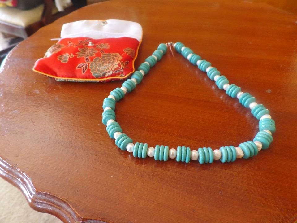 Blue Howlite Freshwater Pearl White Sterling Silver Necklace 20 in TGW ...