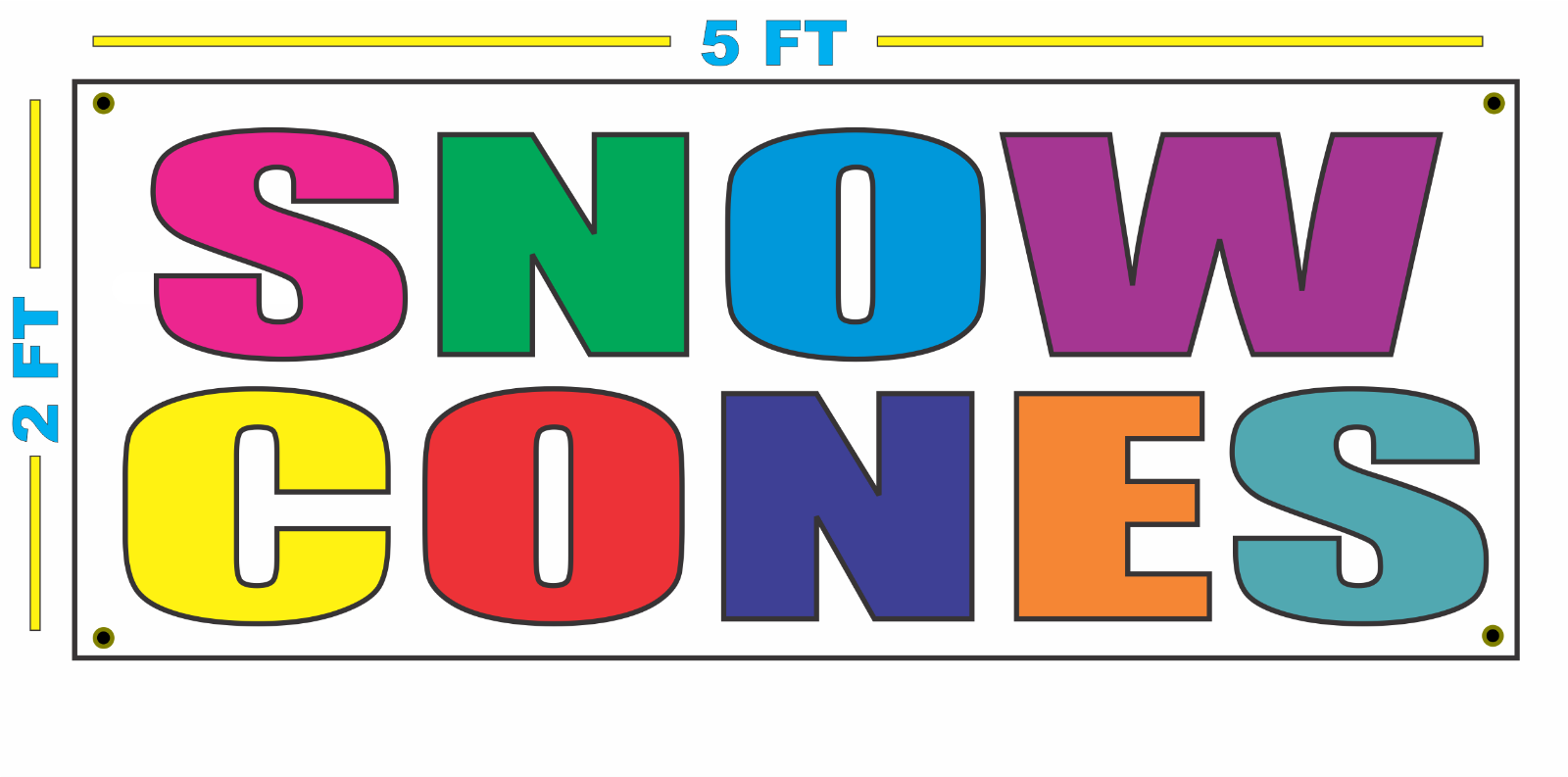 SNOW CONES Multi-colored Banner Sign 2x5 for Sno Stand | eBay