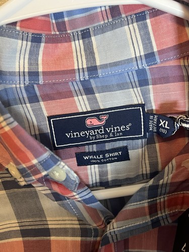 NWT Vineyard Vine Boy’s Button Up Whale Shirt Size XL (18) Plaid Red ...