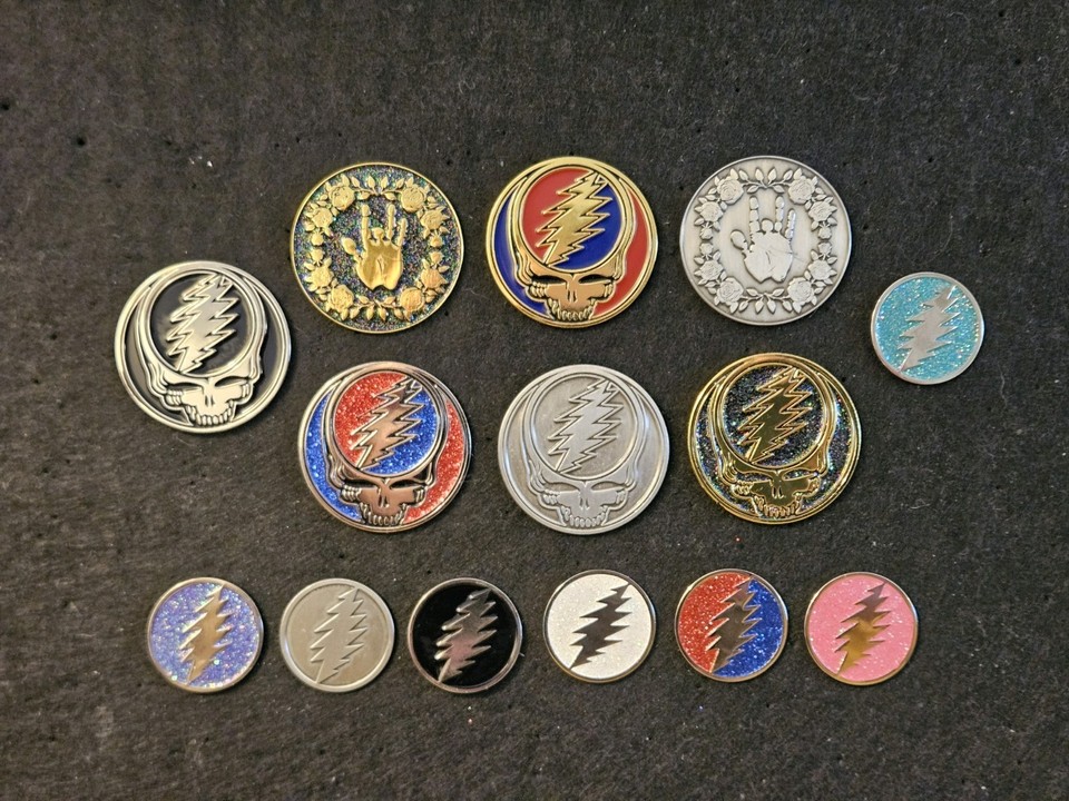 1.5" Grateful Dead Steal Your Face SYF Stealie Gold Tone, Red & Blue ...