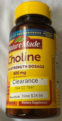 Nature Made Choline Extra Strength 800mg, Brain Health, Mood, Muscle ...
