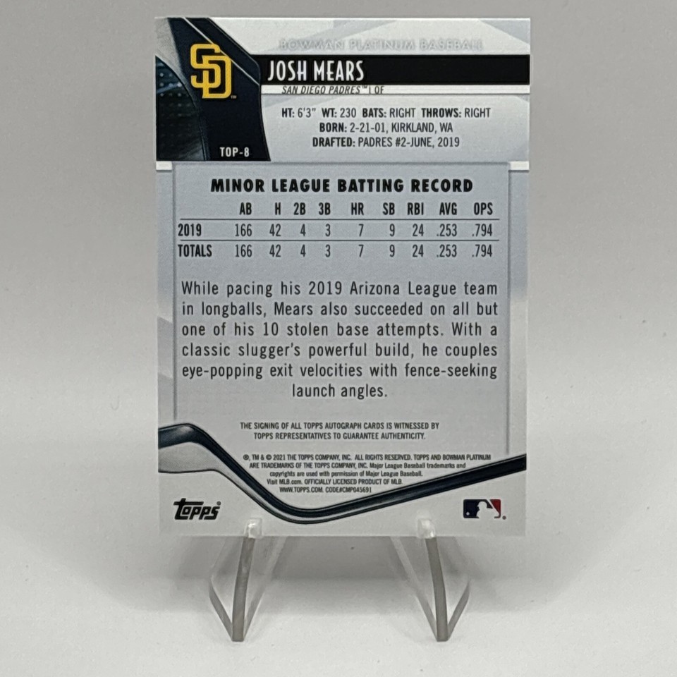2021 Bowman Platinum - Josh Mears - Auto /199 Purple - Rookie (RC ...