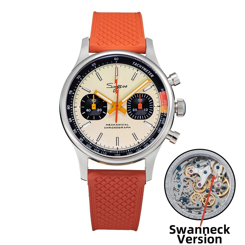 Sugess 1963 Pilot Watch Mens Chrono Orange Mechanical Original Seagull ...