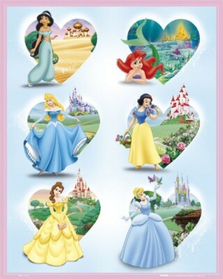 Mini Poster Disney Princess Castles Jasmine Ariel Aurora Snow White ...