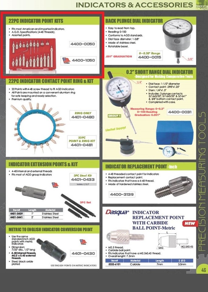 22 PIECE 4-48 ASSORTED INDICATOR POINT KIT (4400-1050) | eBay