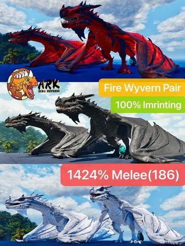 ark survival ascended pve Fire Wyvern Pair, 1424 Melee(186), 100% ...