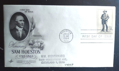 SAM HOUSTON WITH RIFLE TEXAS PATRIOT 1964 ARTCRAFT CACHET FDC VF | eBay