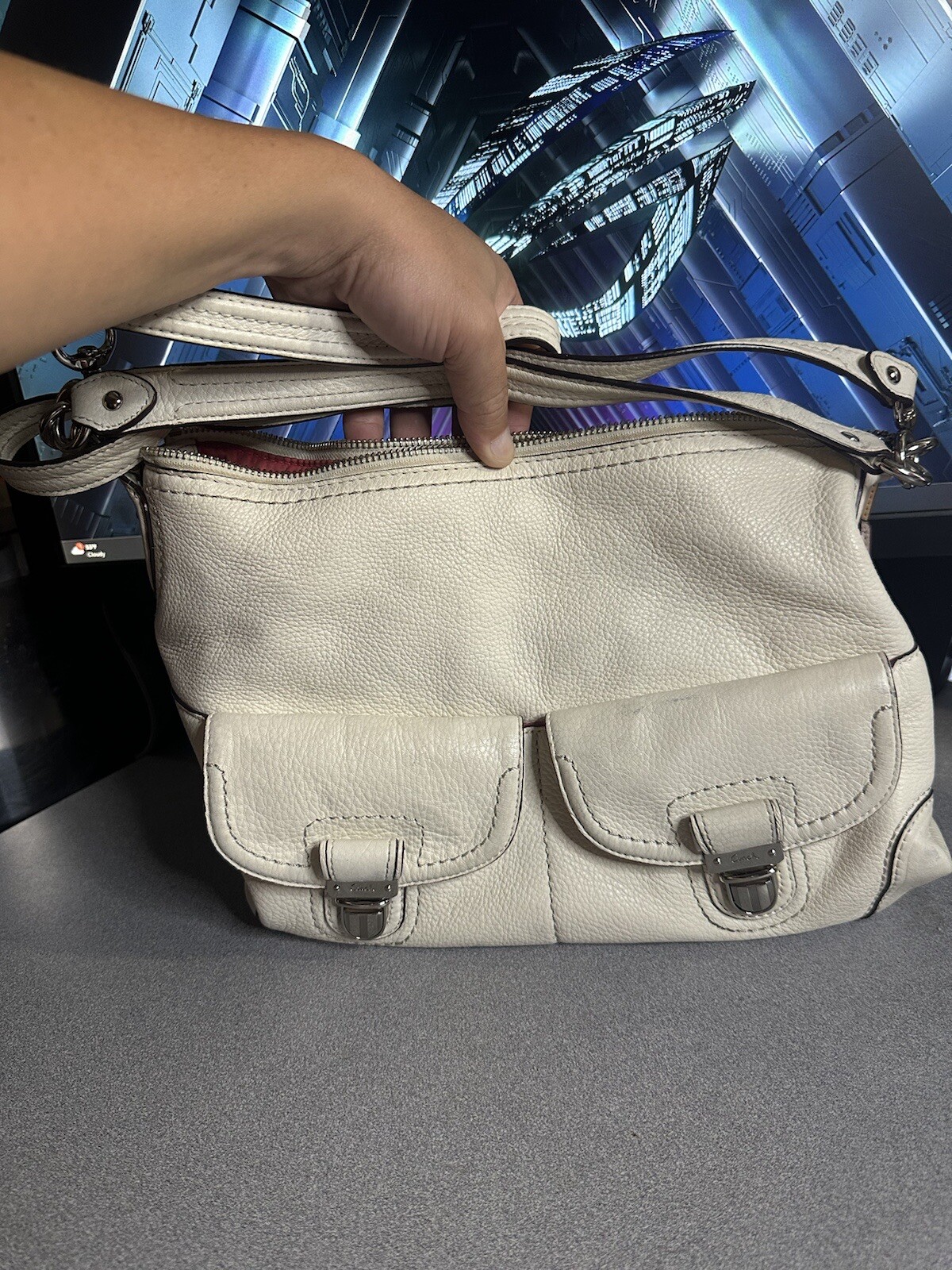 COACH Poppy Avery Ivory Pebbled Leather Shoulder Bag … - Gem