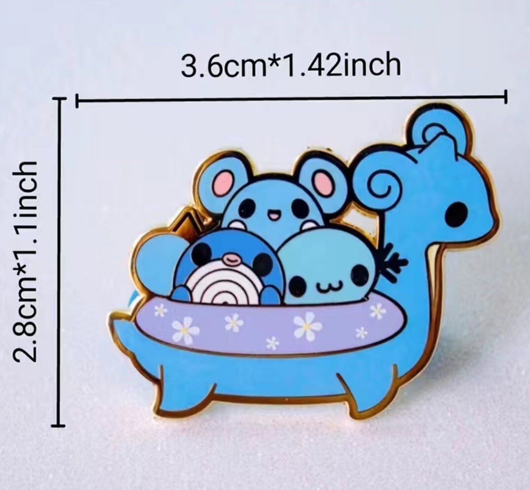 Pokemon Lapras Poliwhirl Marill Wooper Custom Enamel Pin Brooch ...