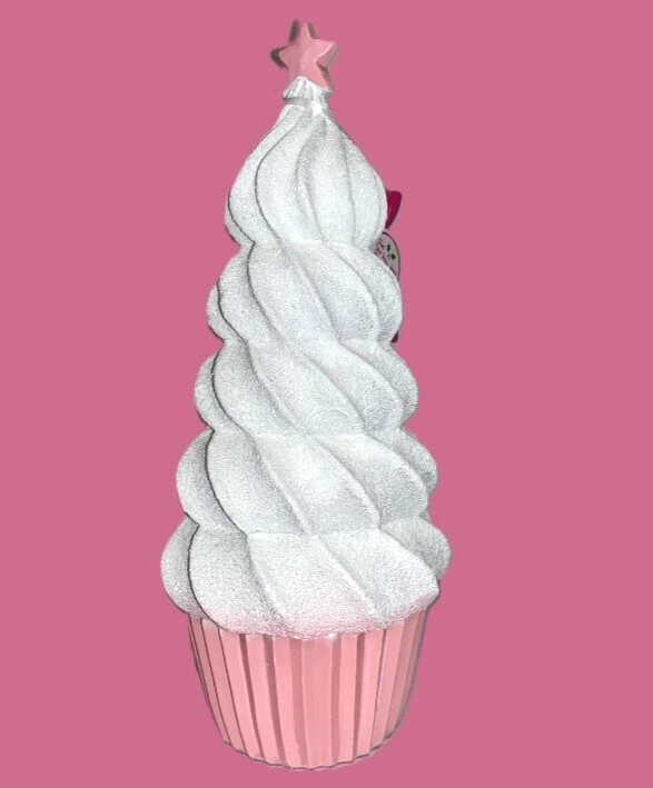 Peppermint Square Pink White Icing Cupcake 12.5" Resin CHRISTMAS Tree ...