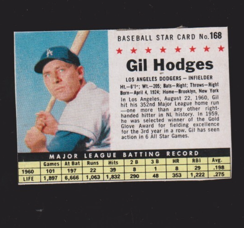 1961 Post Baseball Star Card Gil Hodges #168 | eBay