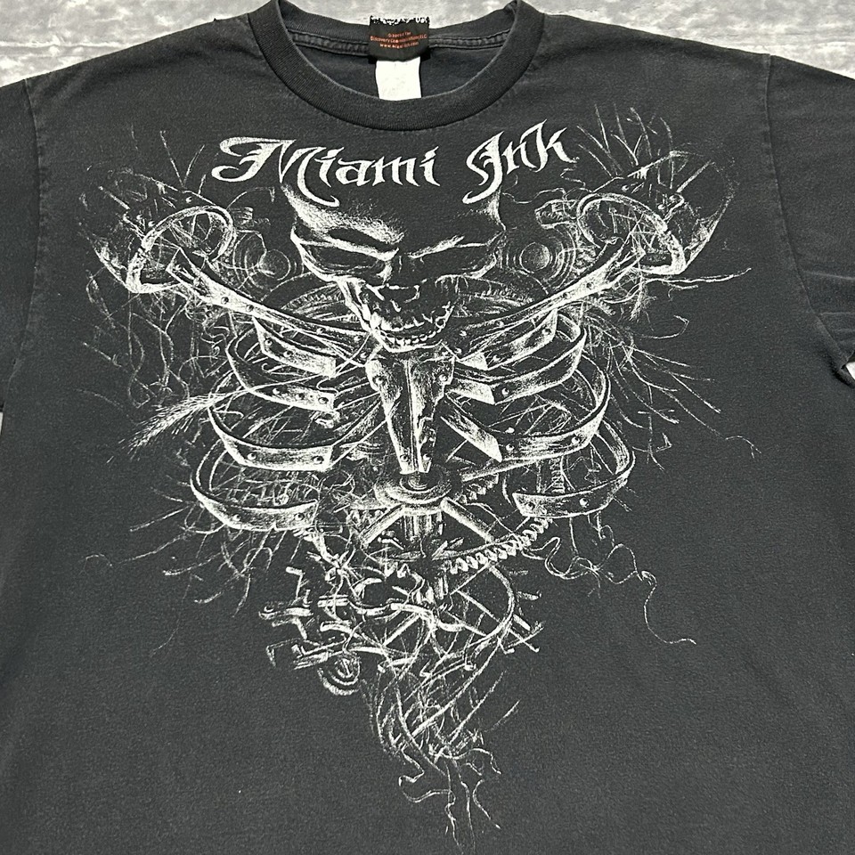Vintage Miami Ink Grunge Gothic Y2K Graphic T Shirt Size Large Black ...