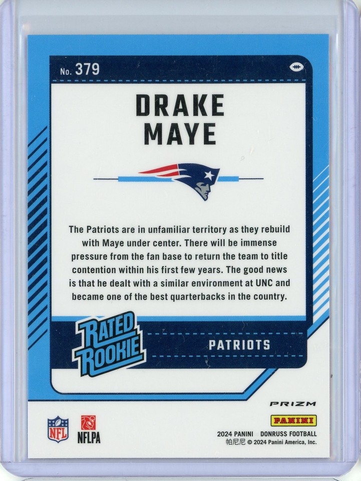 2024 Panini Donruss Optic Drake Maye Pink Refractor Rated Rookie #379 ...
